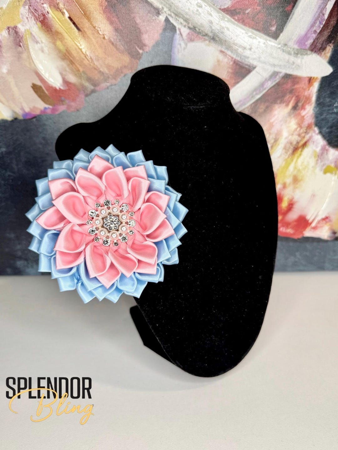 JJOA Pale Pink, Pale Blue & Pearl Satin Flower Brooch - Jack and Jill ...