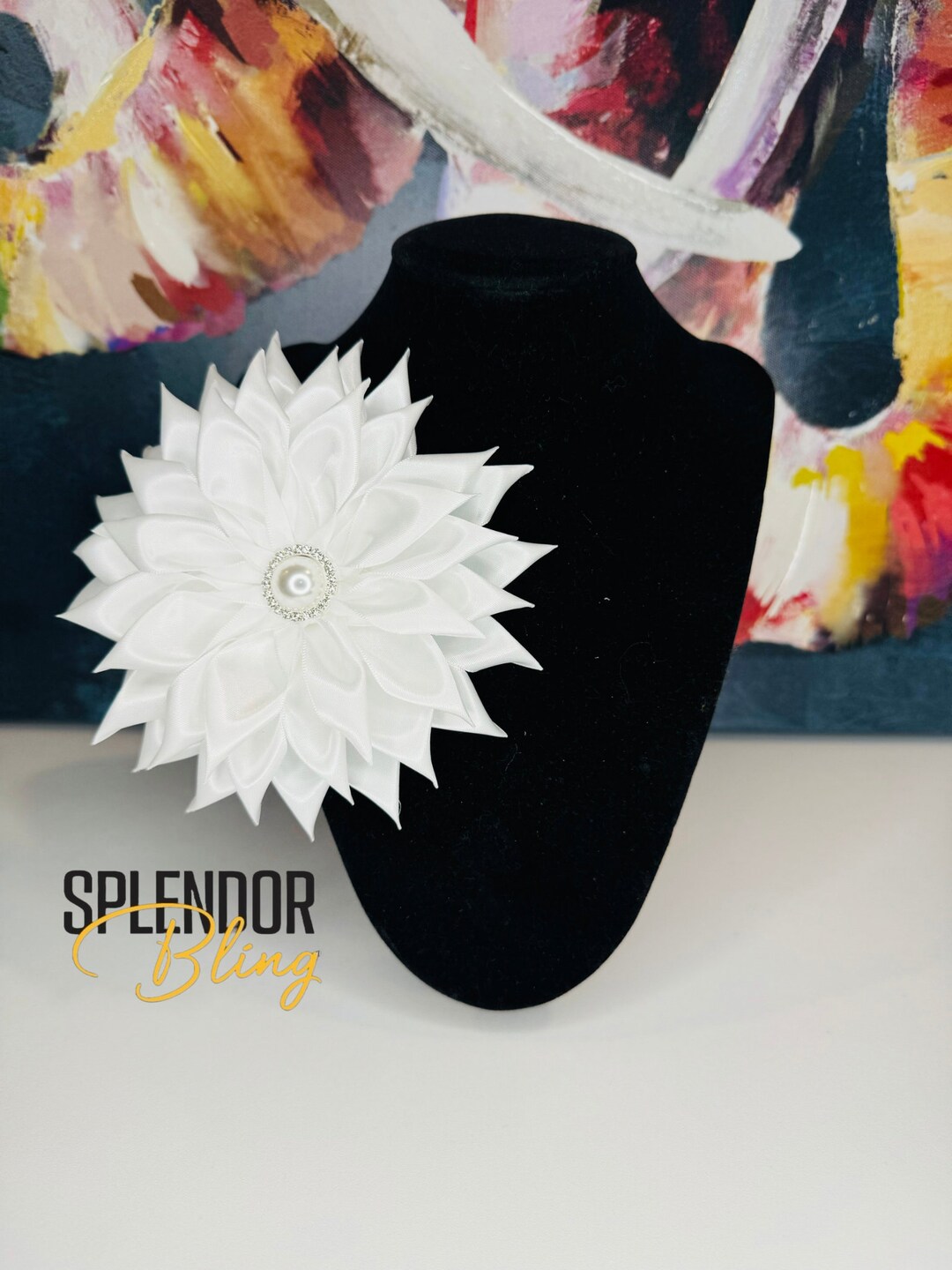 JJOA Protocol White Satin W/pearl and Crystal Jewel Kanzashi Flower ...