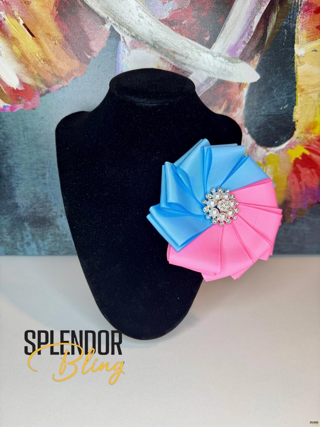 JJOA Light Blue & Pink Grosgrain Ribbon Flower Brooch - Jack and Jill ...