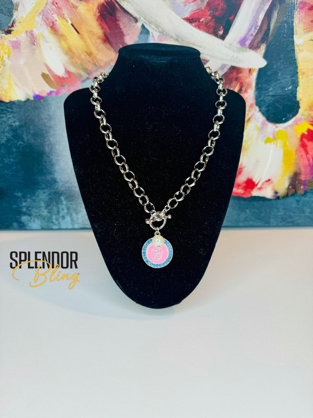 JJOA Chain Necklace With Pink Interlocking JJ and Pearl Charm - Jack ...