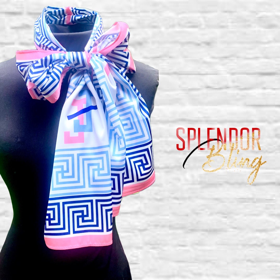 White Greek Key Pattern Scarf With Interlocking Jack and Jill of ...