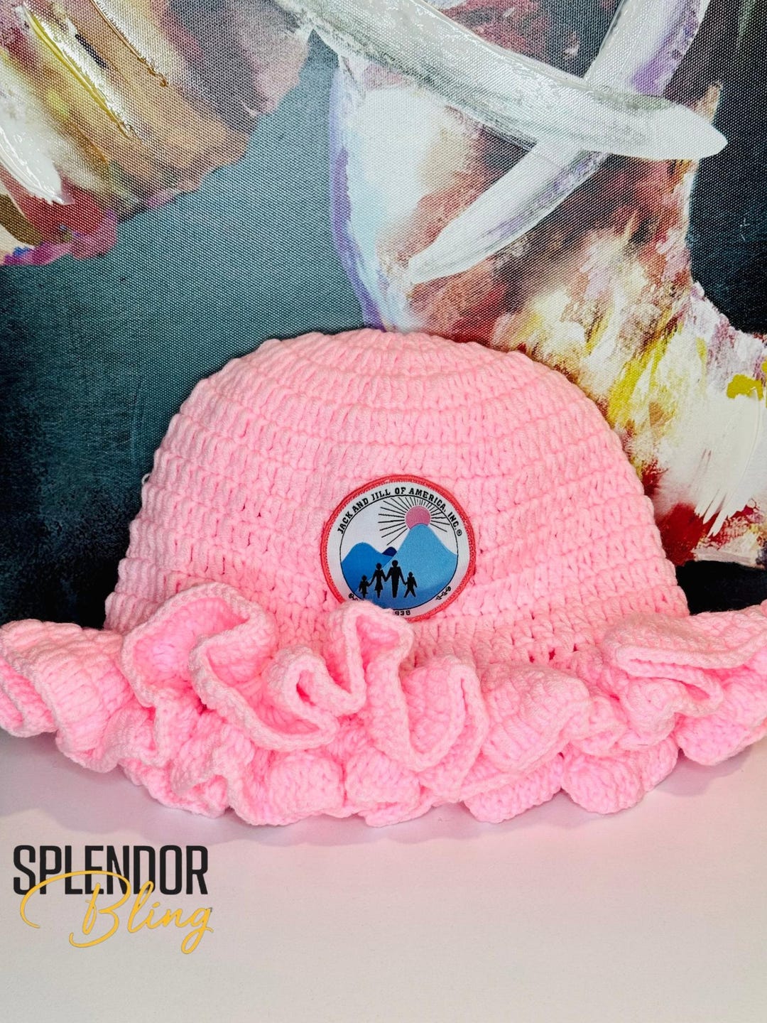 Jack and Jill of America Royal Pink Crochet Hat With Ruffle and Seal ...