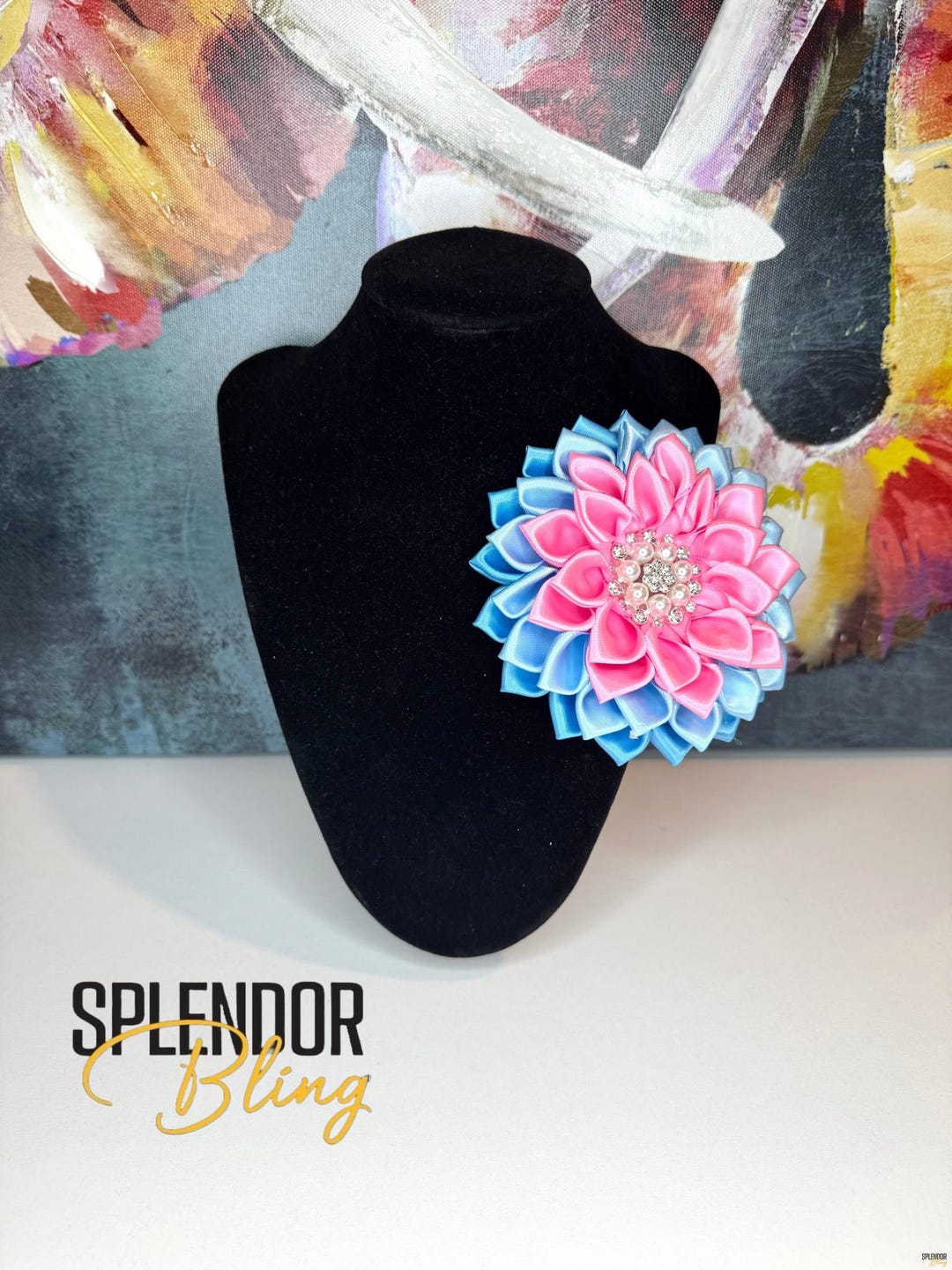 JJOA Pink, Light Blue, Medium Blue & Pearl Satin Flower Brooch - Jack ...
