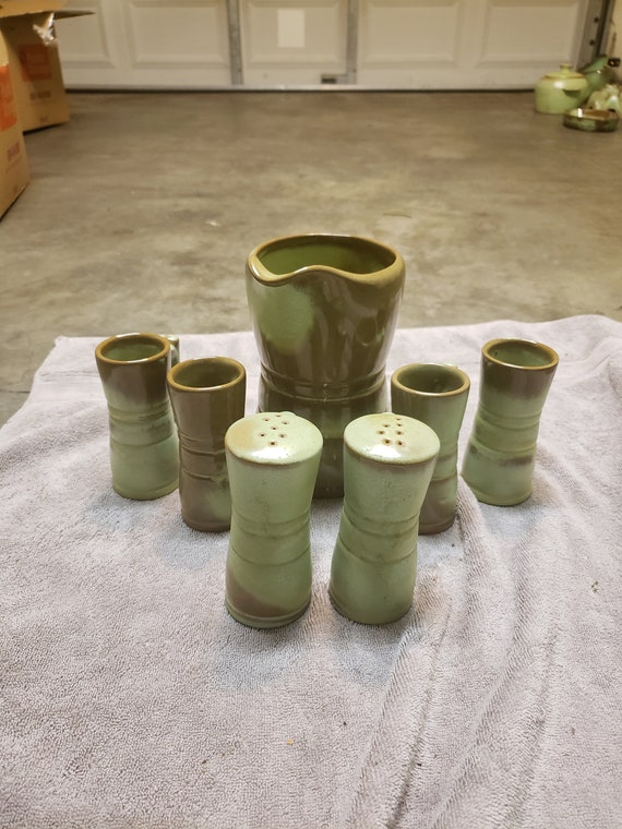 Frankoma 3 band pitcher cups salt and pepper shakers. 26d. | Etsy