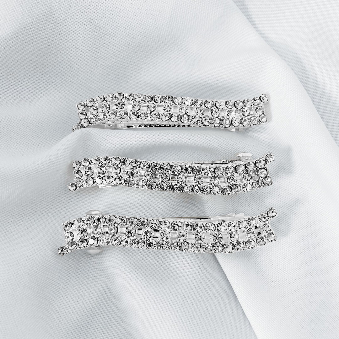 3 Wavy Rows of Silver Rhinestones Hair Barrette Hair Clip Hair ...