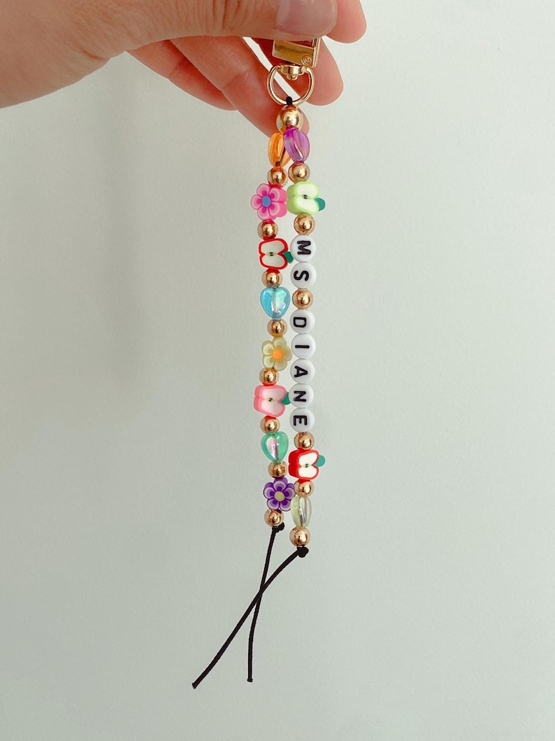 Personalized Teacher Keychain, Beaded Name Bag Charm - Etsy