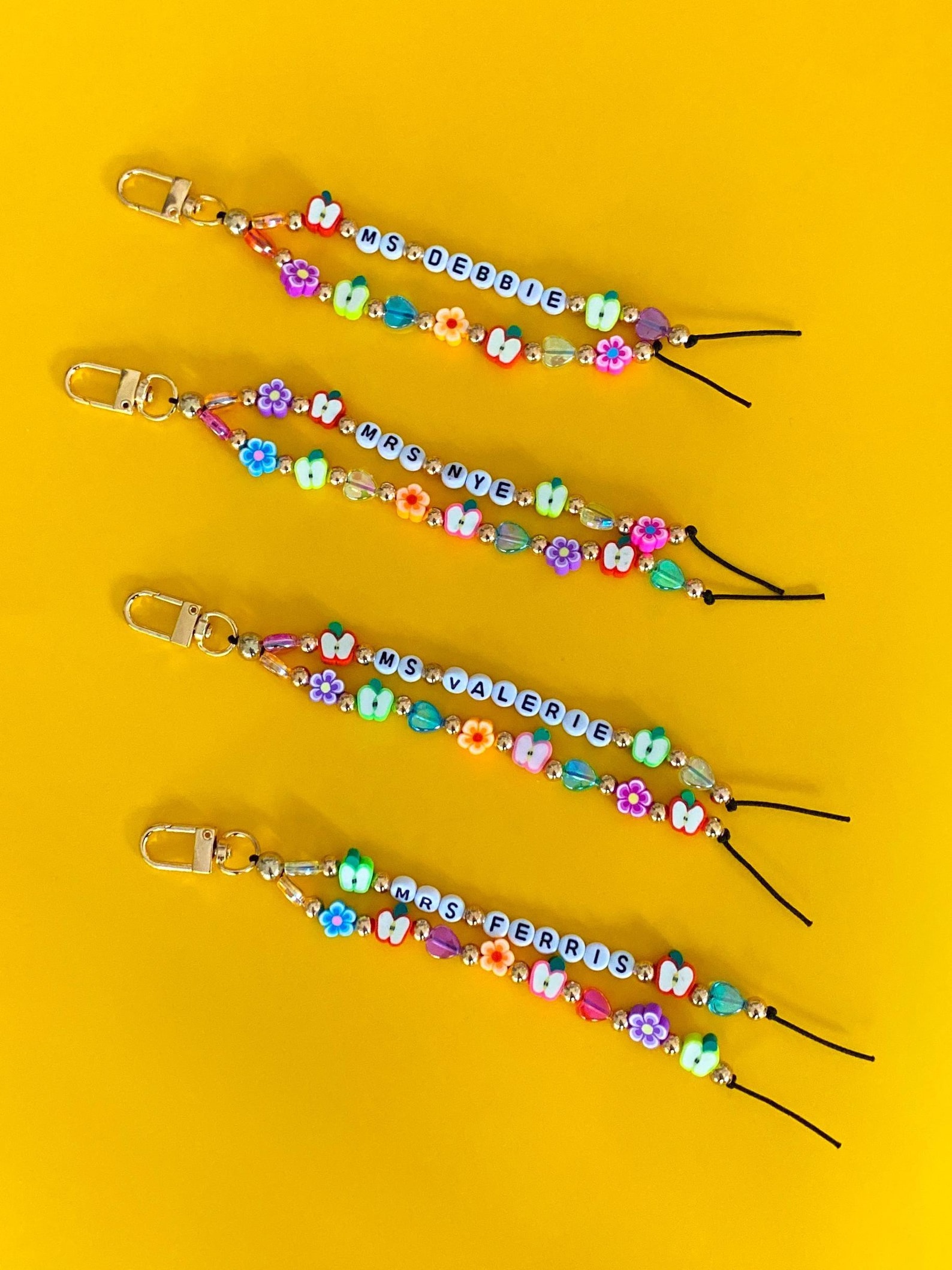 Personalized Teacher Keychain, Beaded Name Bag Charm - Etsy