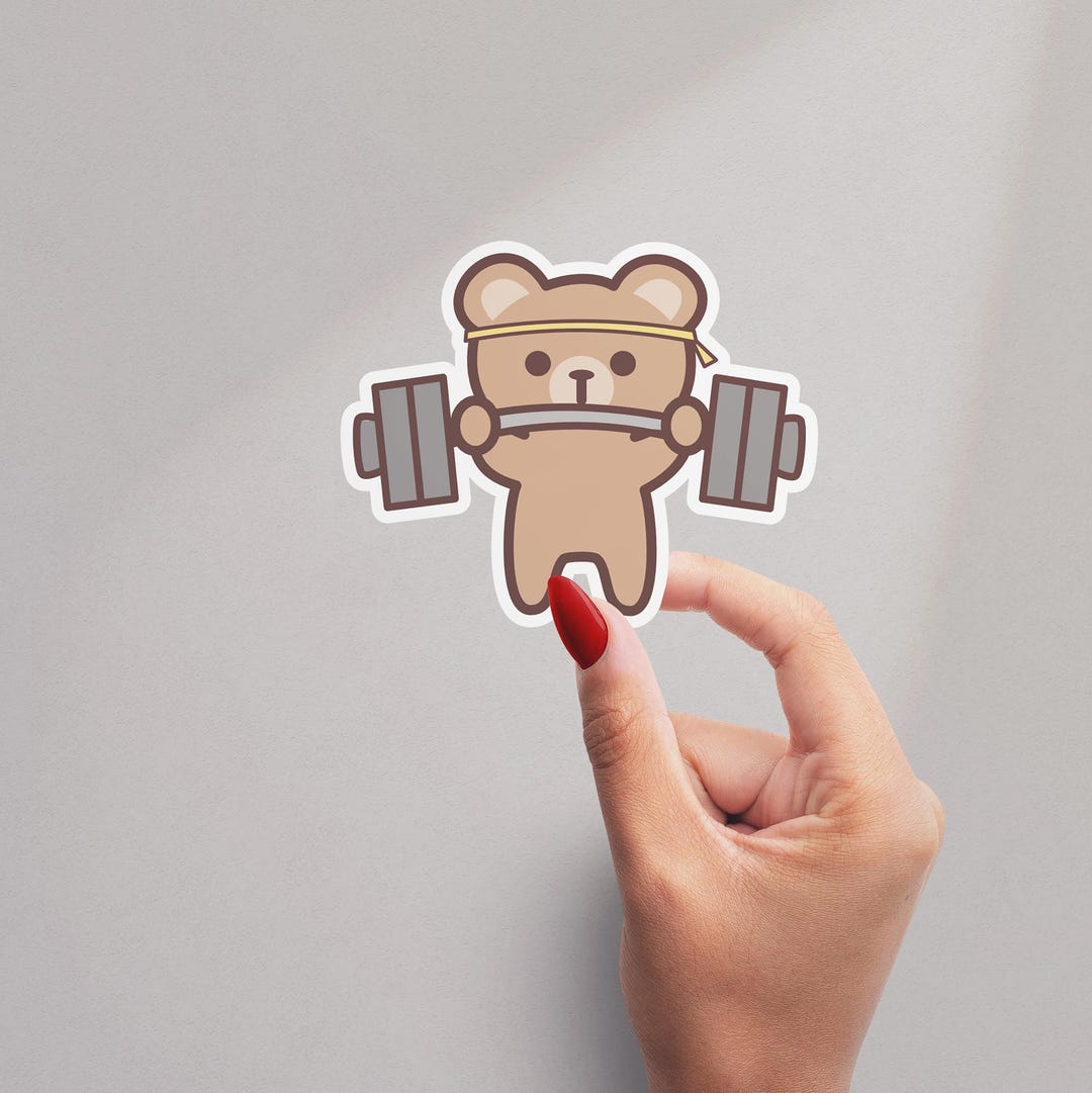 Teddy Bear Weights Sticker Cute Gym Motivation Workout Fitness Vinyl ...