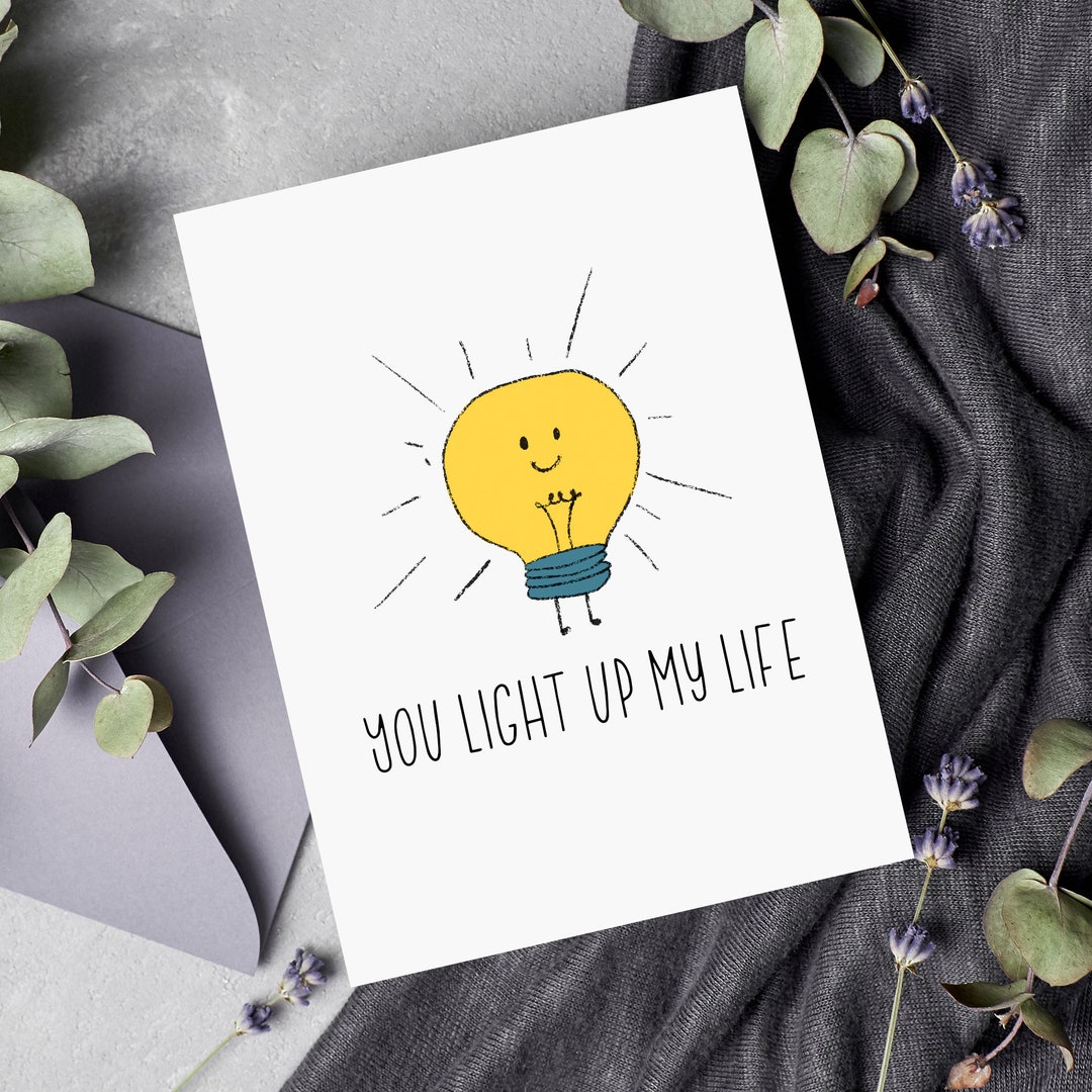 You Light up My Life - Light Bulb Greeting Card, Love Card, Couple Card ...