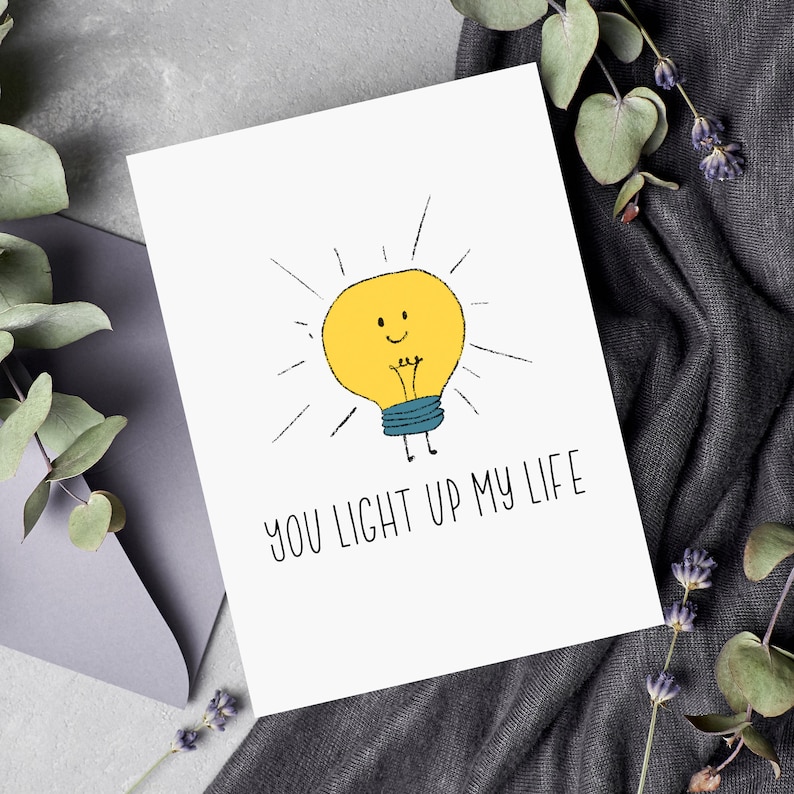 You Light up My Life Light Bulb Greeting Card Love Card | Etsy