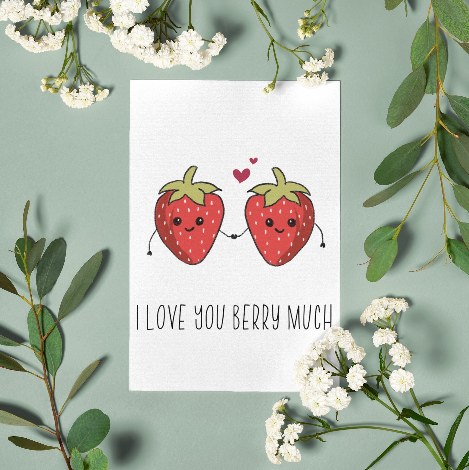 Cute Card I Love You Berry Much Strawberry Greeting Card, Valentine's ...