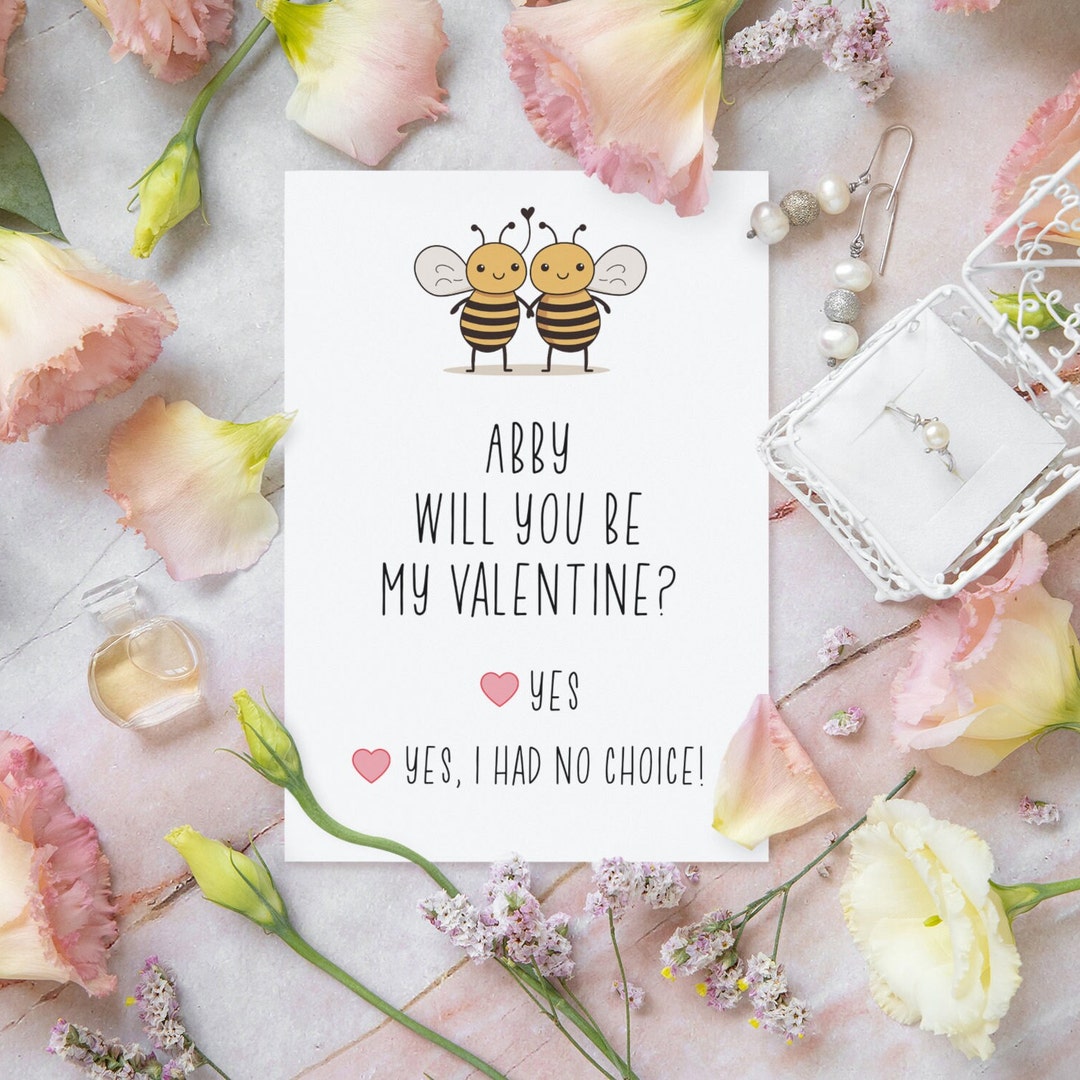 Personalized Will You Bee My Valentine? Bee Greeting Card, I Love You ...