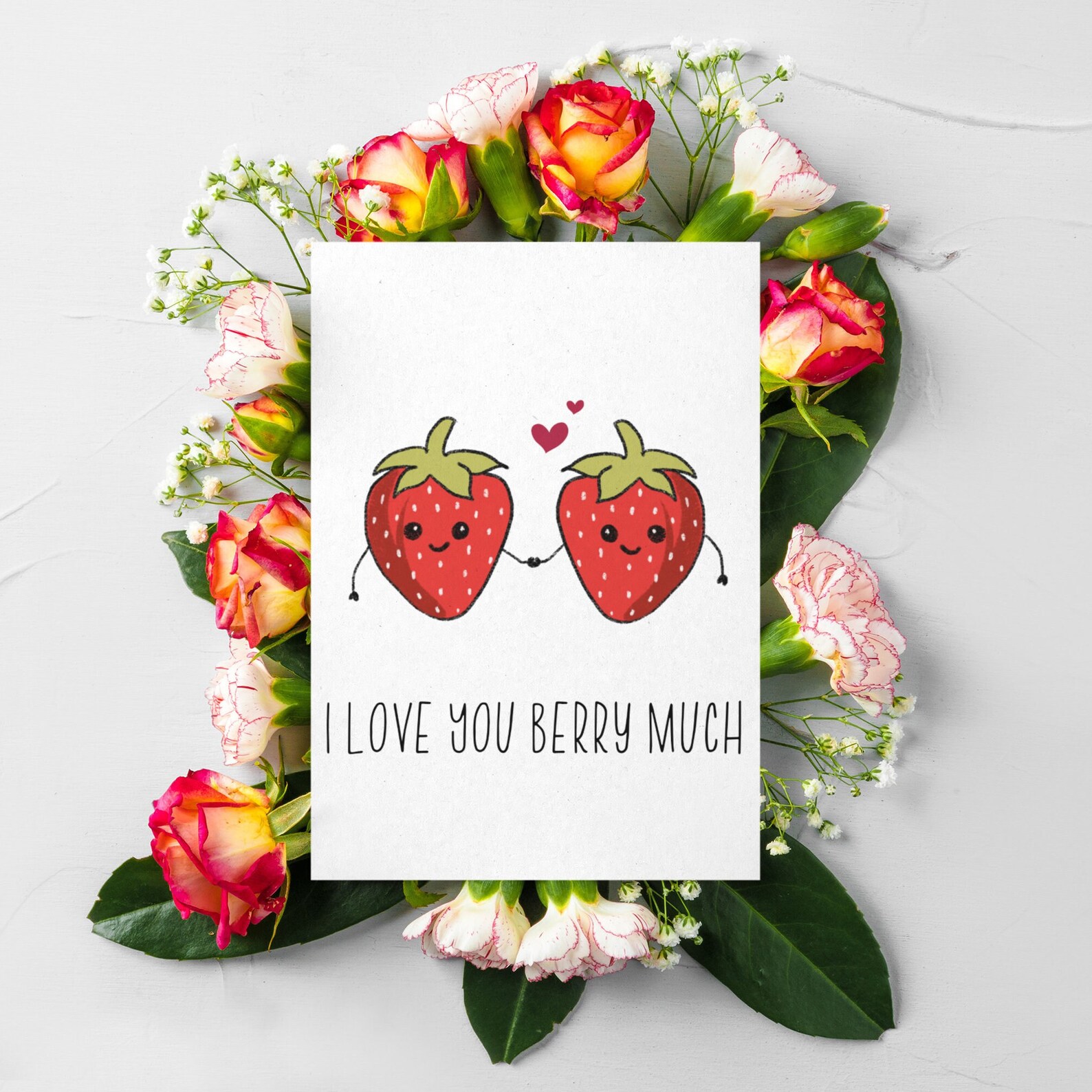 Cute Card I Love You Berry Much Strawberry Greeting Card, Valentine's ...