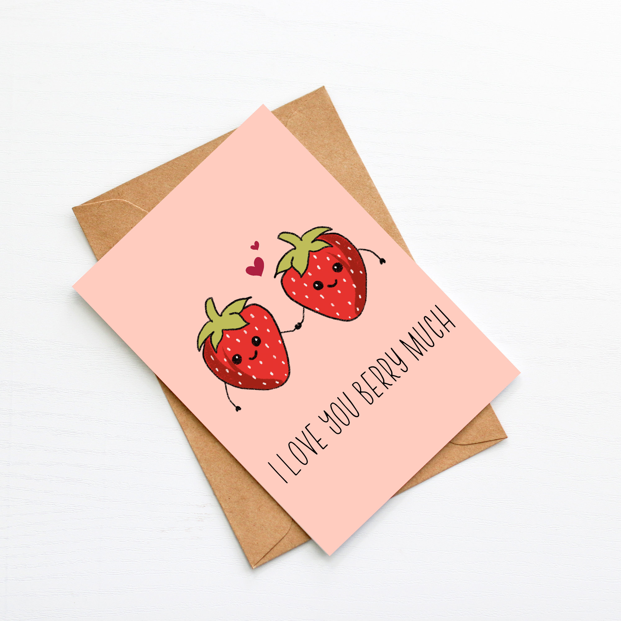 Cute Card I Love You Berry Much Strawberry Greeting Card, Valentine's ...