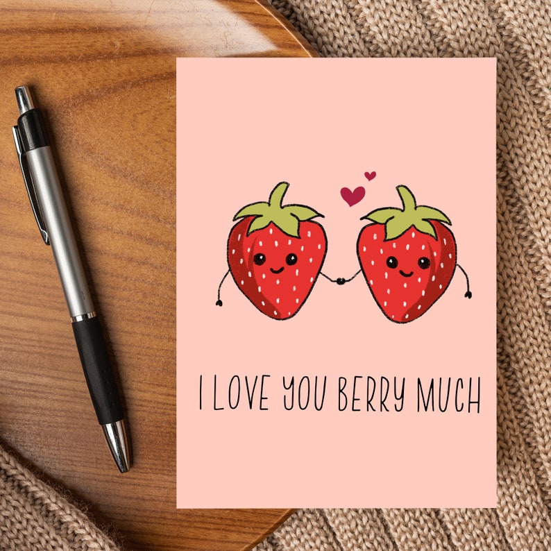Cute Card I Love You Berry Much Strawberry Greeting Card, Valentine's ...