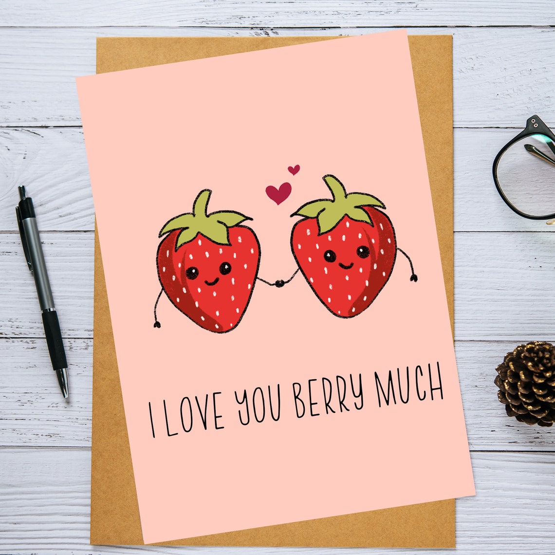 Cute Card I Love You Berry Much Strawberry Greeting Card, Valentine's ...