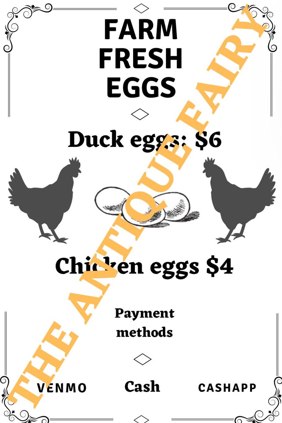 Chicken and Duck Egg for Sale Sign With Instructions - Venmo, Cash App ...