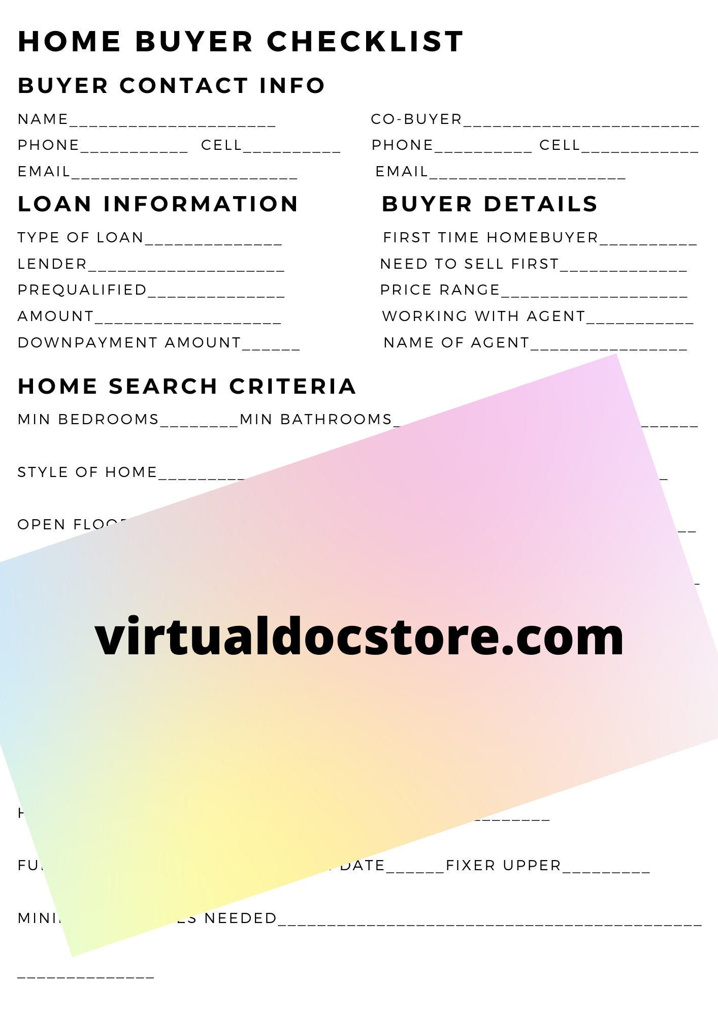 Real Estate Home Buyers Checklist Real Estate Buyer Checklist Instant ...