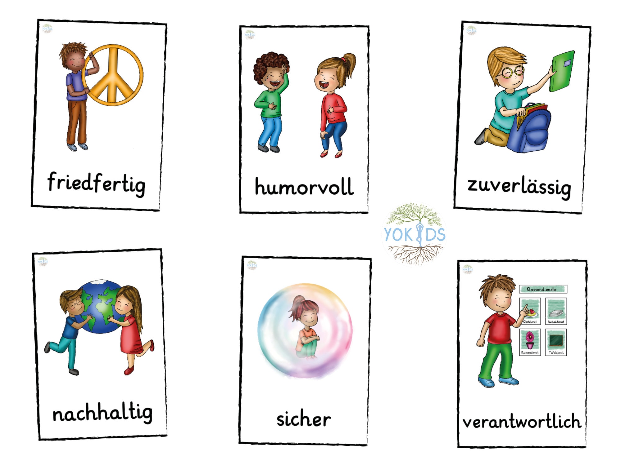 Grundwerte Kinder Schule Bildkarten Illustration Clipart Werte ...