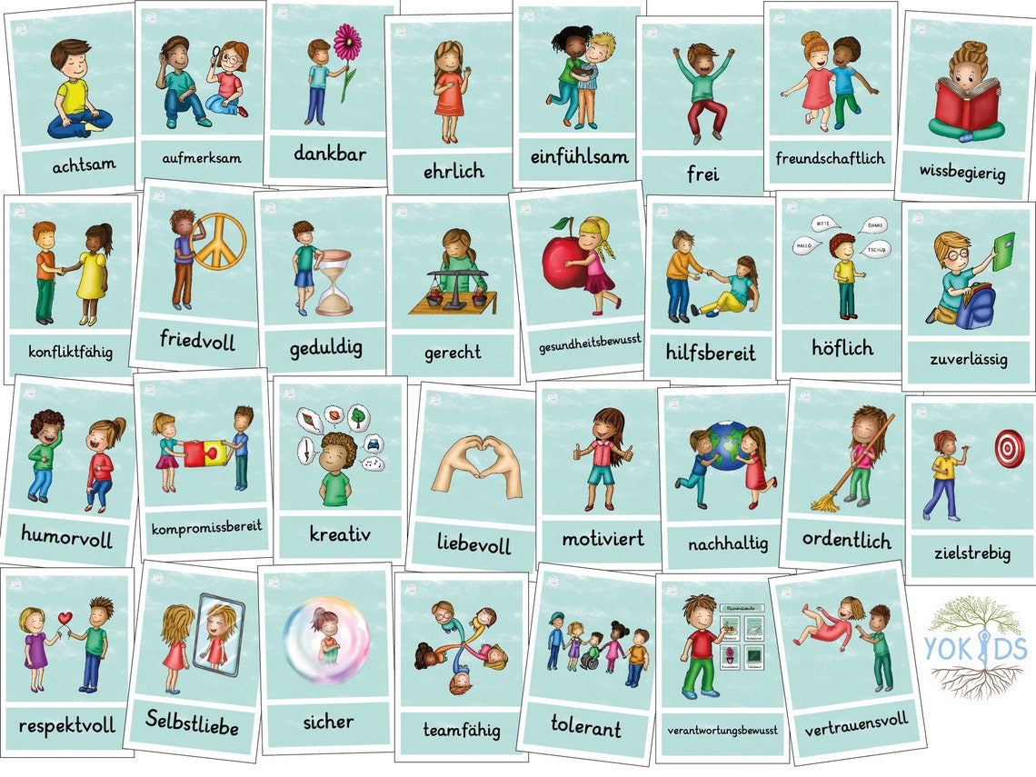 31 Werte Karten für Kinder Grundwerte Klassenwerte Cliparts Bildkarten ...