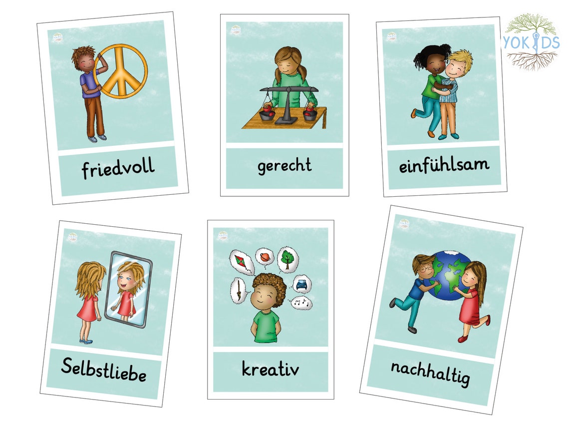 31 Werte Karten für Kinder Grundwerte Klassenwerte Cliparts Bildkarten ...