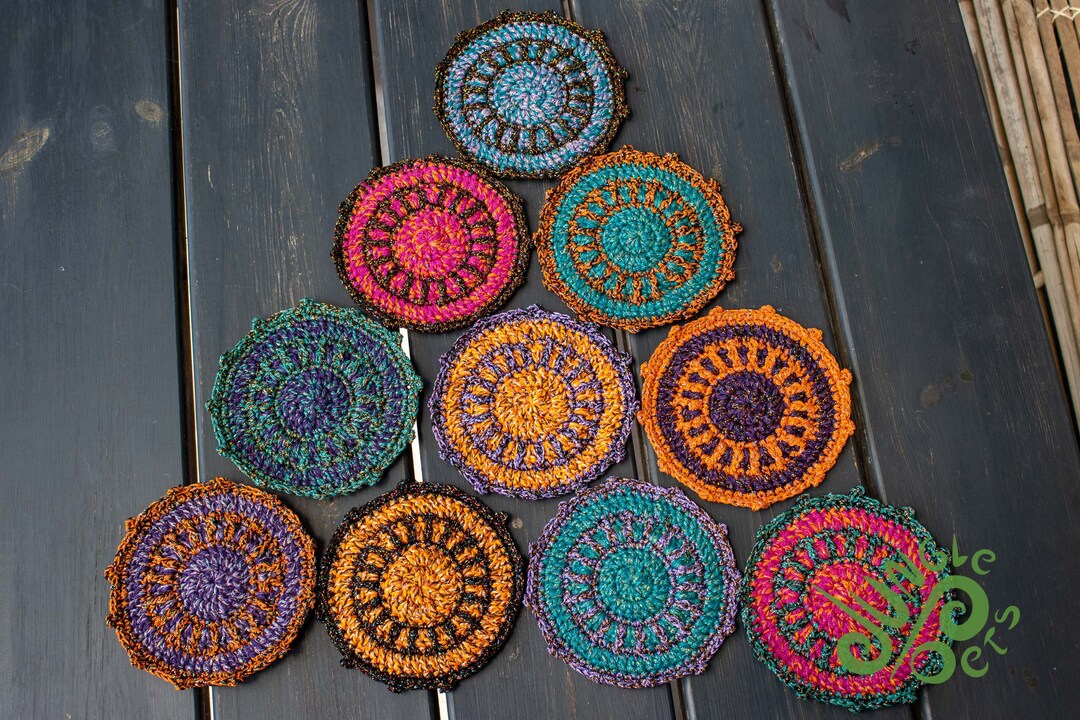 Crochet Coaster Wicca Goth Mug Round Mandala Cup Doily Boho Style ...