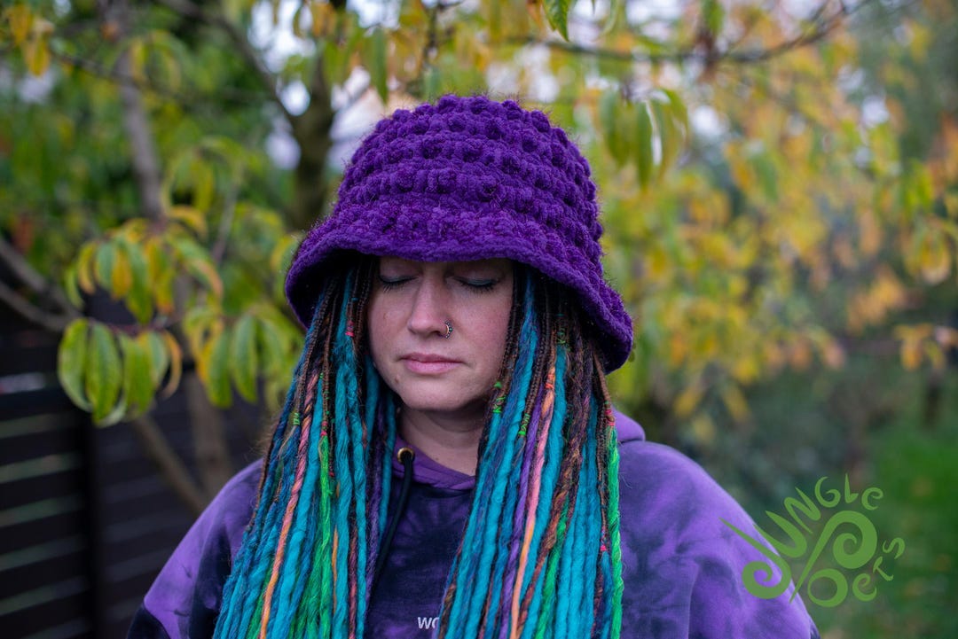 Extra Large Purple Chunky Party Bucket Hat Velvet Winter Wear Festival ...