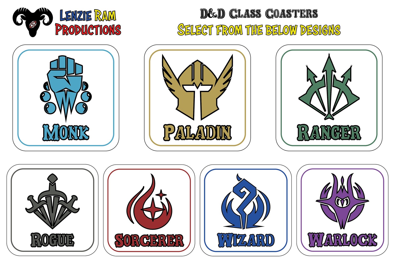 Dungeons and Dragons Class Icon Coasters Handmade Hand - Etsy