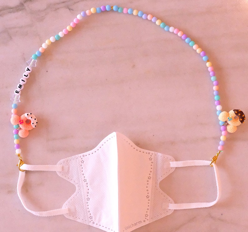 Mickey Doughnut & Pastel Colorful Beaded Face Mask Lanyard | Etsy
