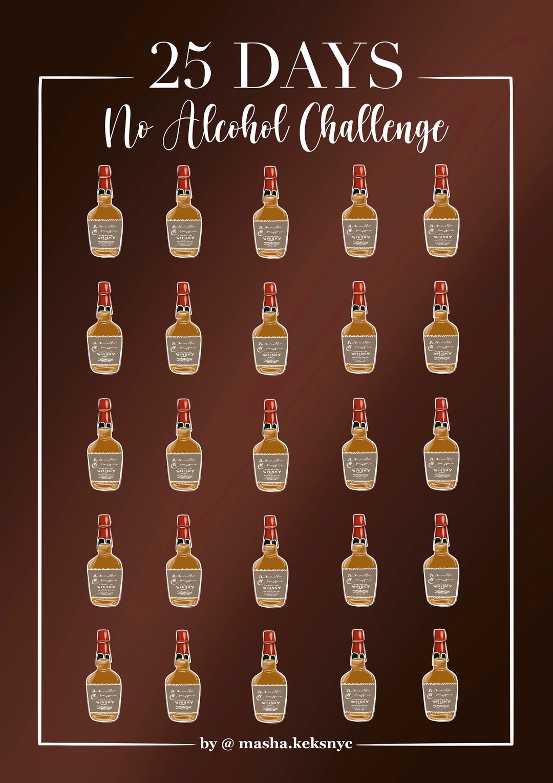 Checklist Postcard - 25 Days No Alcohol Challenge - Etsy