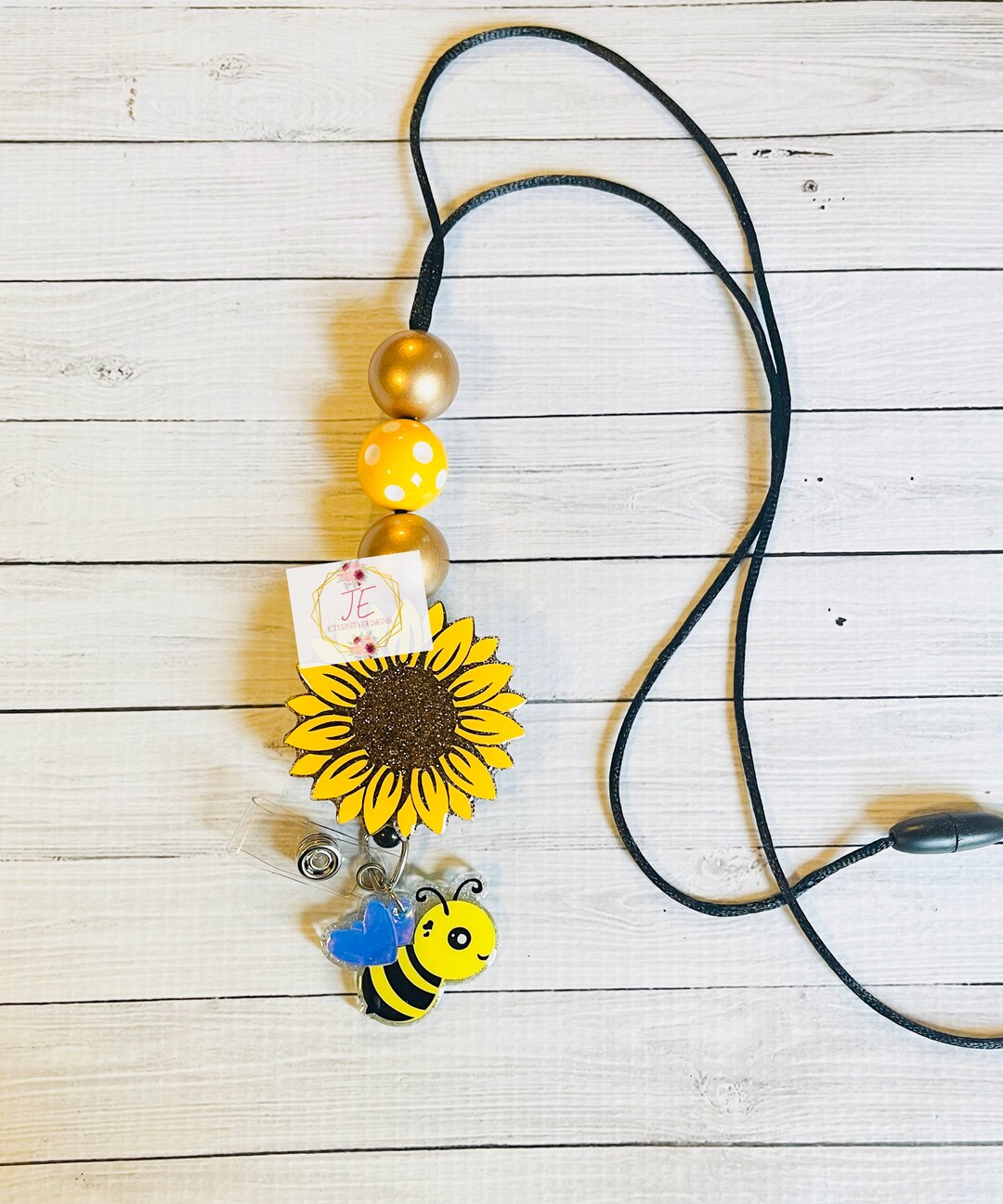 Sunflower Bee Interchangeable Lanyard Badge Summer Badge Spring Badge ...
