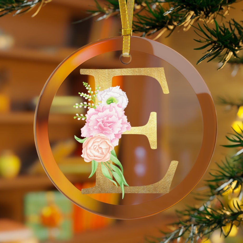 Monogram Letter E Floral Letter E Printed Retro Christmas - Etsy