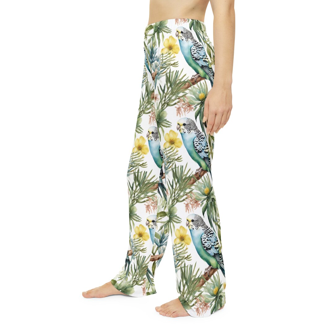 White, Blue and Green, Budgie Print Women's Pajama Pants. Budgie Lover ...