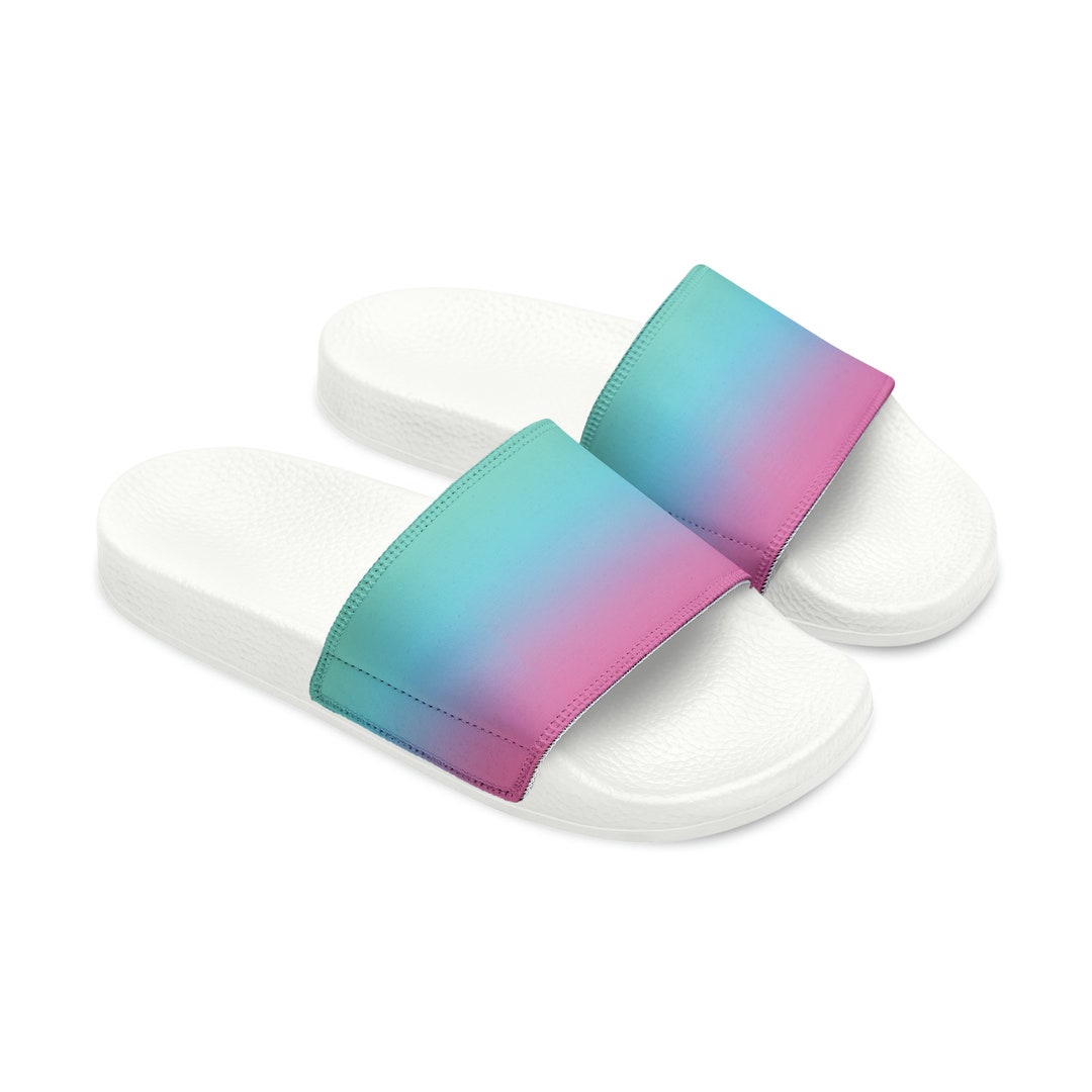 Ombre Blue and Pink/women's Slides/sunrise Inspired PU Slides/ombre ...