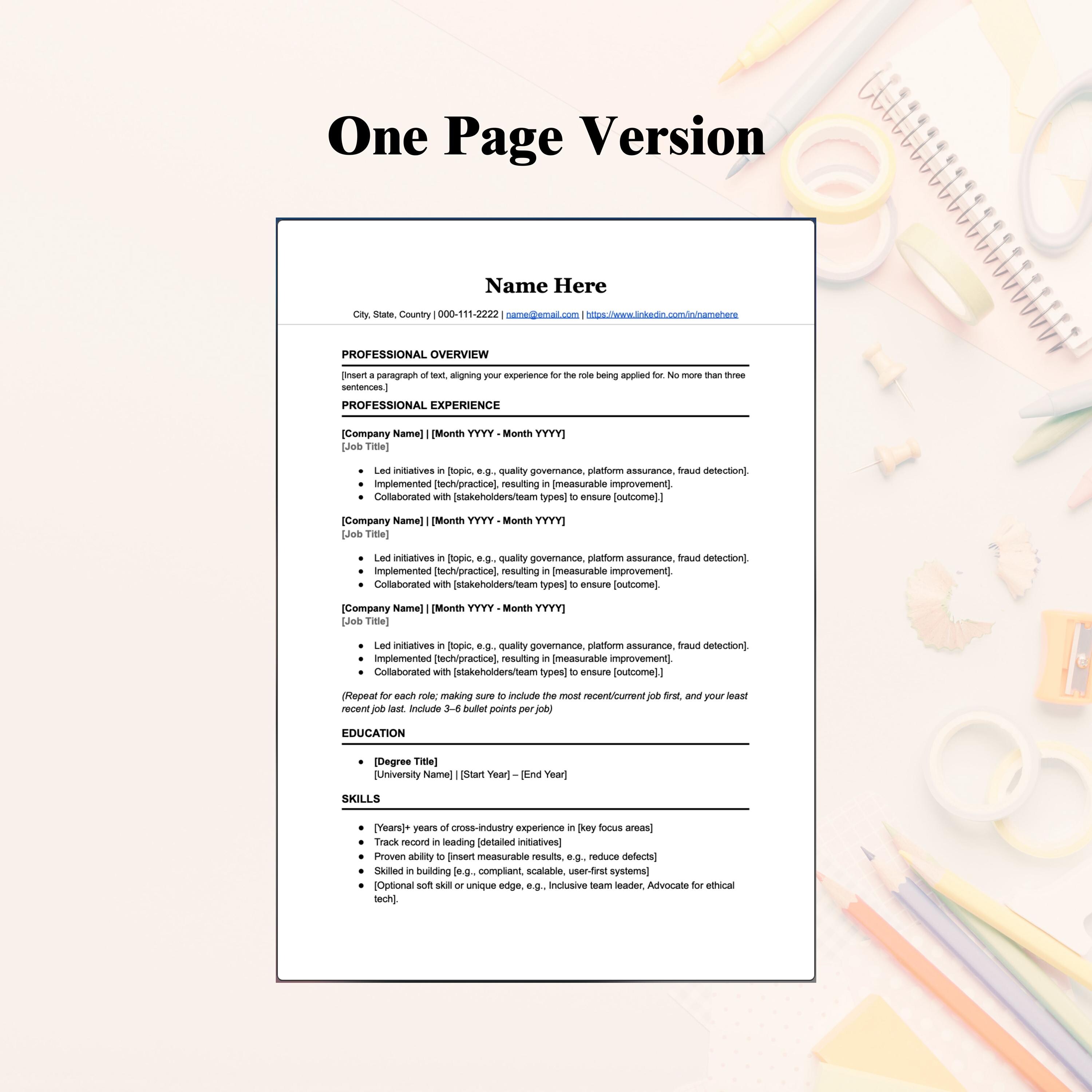ATS Friendly Resume Template Microsoft Word & Google Docs, Minimalist ...