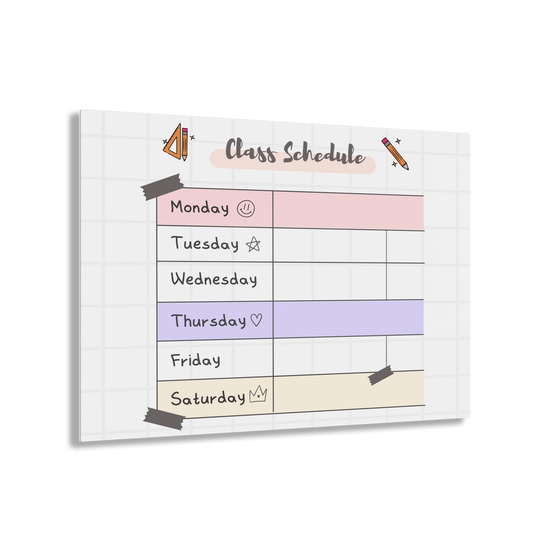 Acrylic Weekly Class Schedule Board for Wall Family Command Center Dry ...