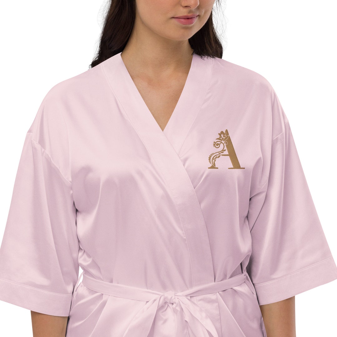 Embroidered Monogram Gold Floral A Satin Robe. Customizable Embroidered ...