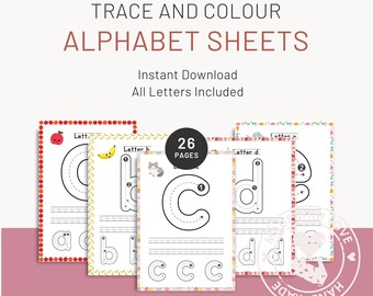 Alphabet Worksheets Printable Tracing Coloring Homeschool Teacher Kids ...