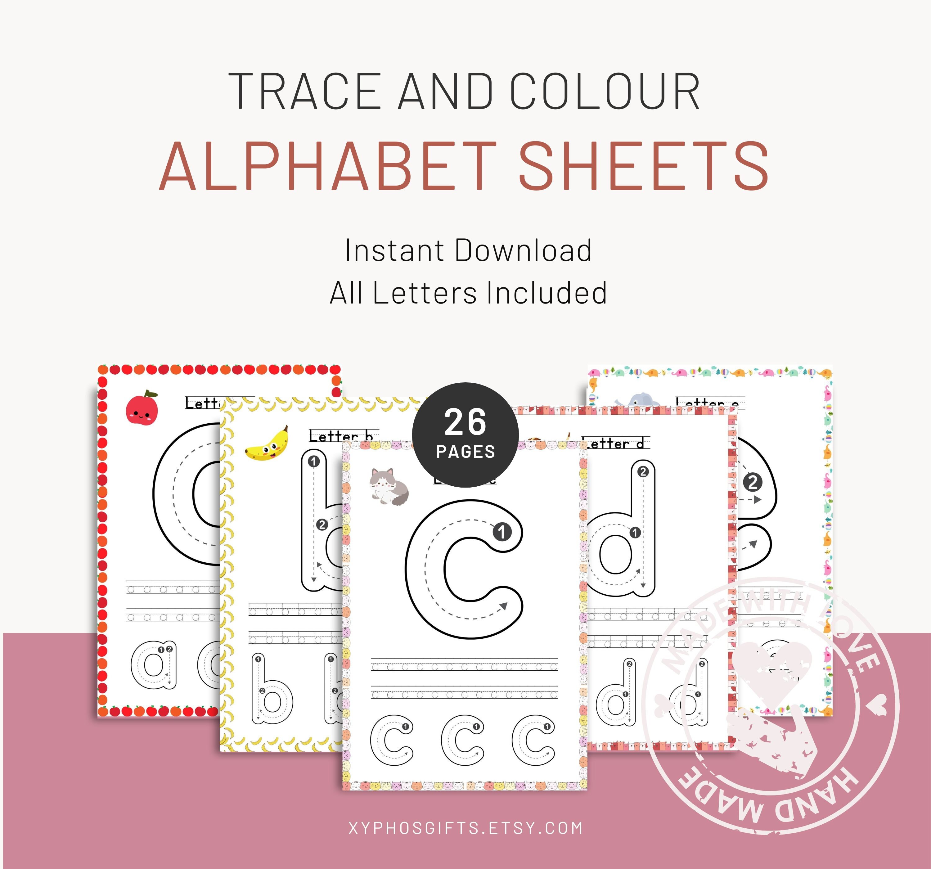 Alphabet Worksheets Printable Tracing Coloring Homeschool Teacher Kids ...