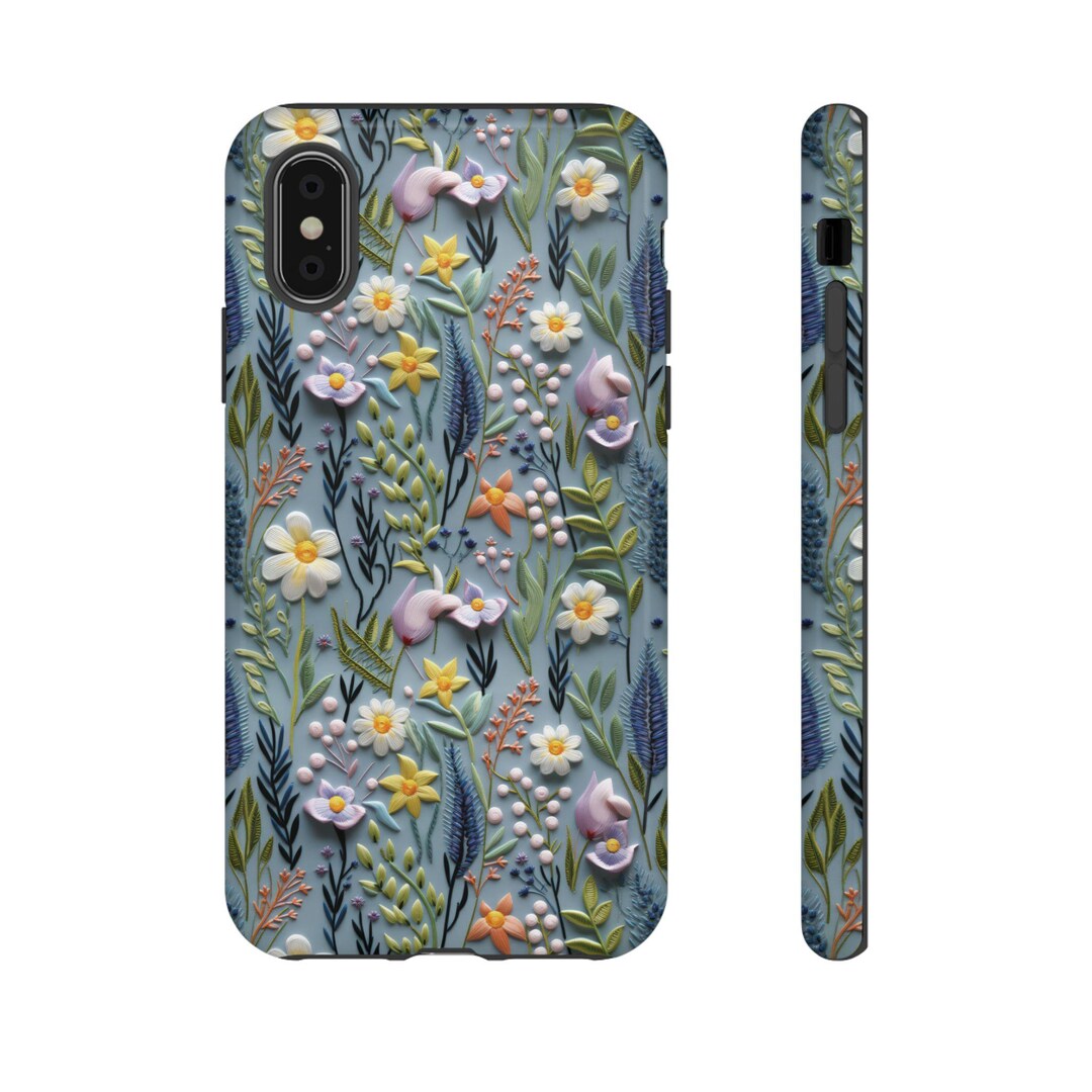 Wildflower Phone Case: Boho Cottagecore Embroidery Effect, Tough Case ...