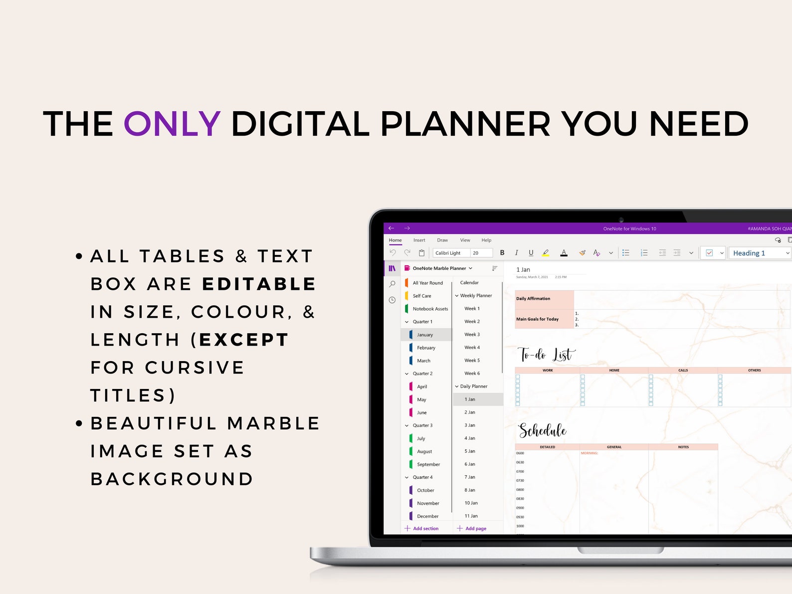 OneNote Pink Planner OneNote template ultimate digital | Etsy