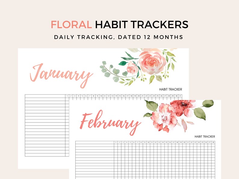 Watercolor Floral Habit Tracker Daily Tracker, Bullet Journal, Routine ...