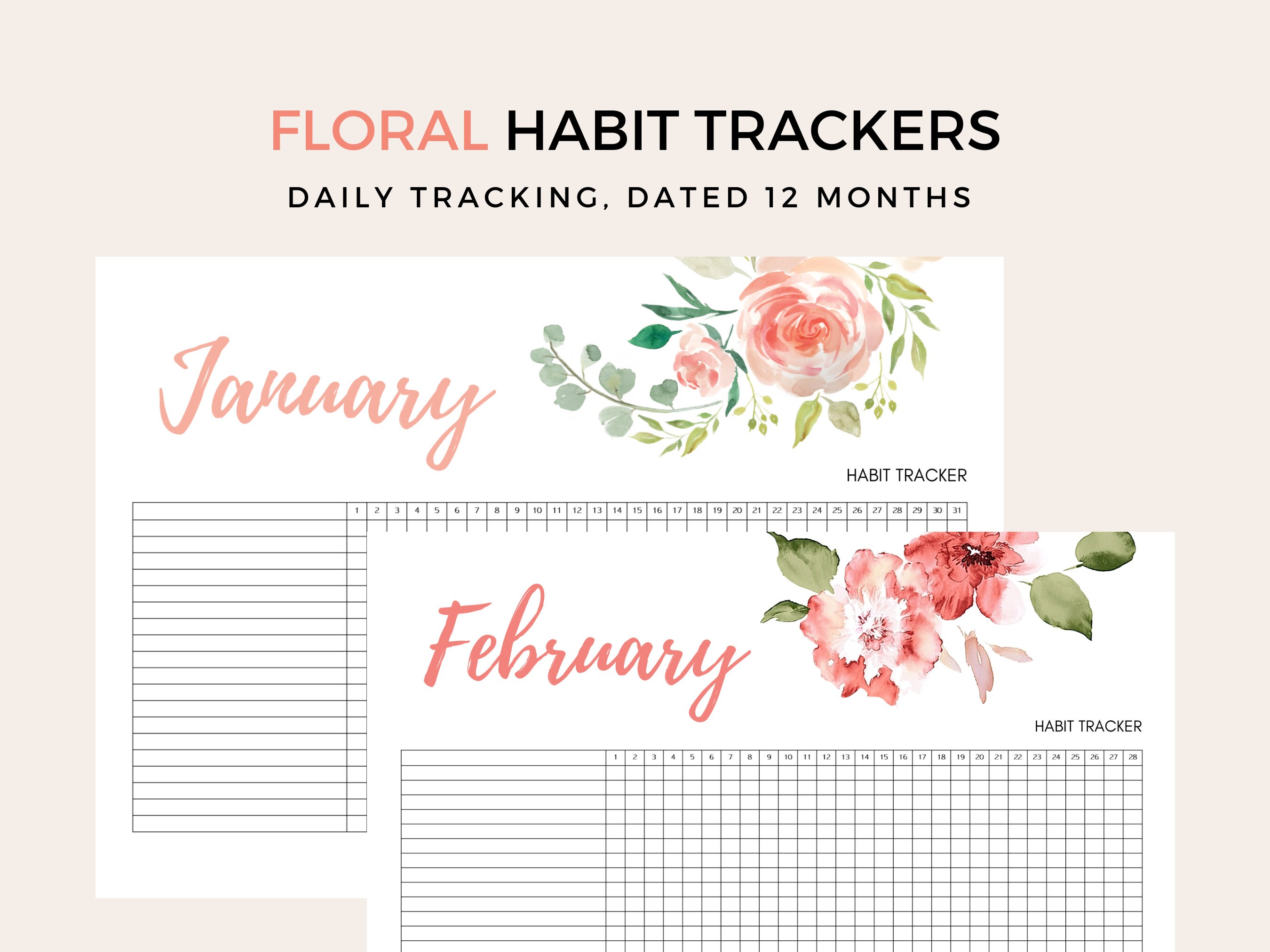 Watercolor Floral Habit Tracker Daily Tracker, Bullet Journal, Routine ...