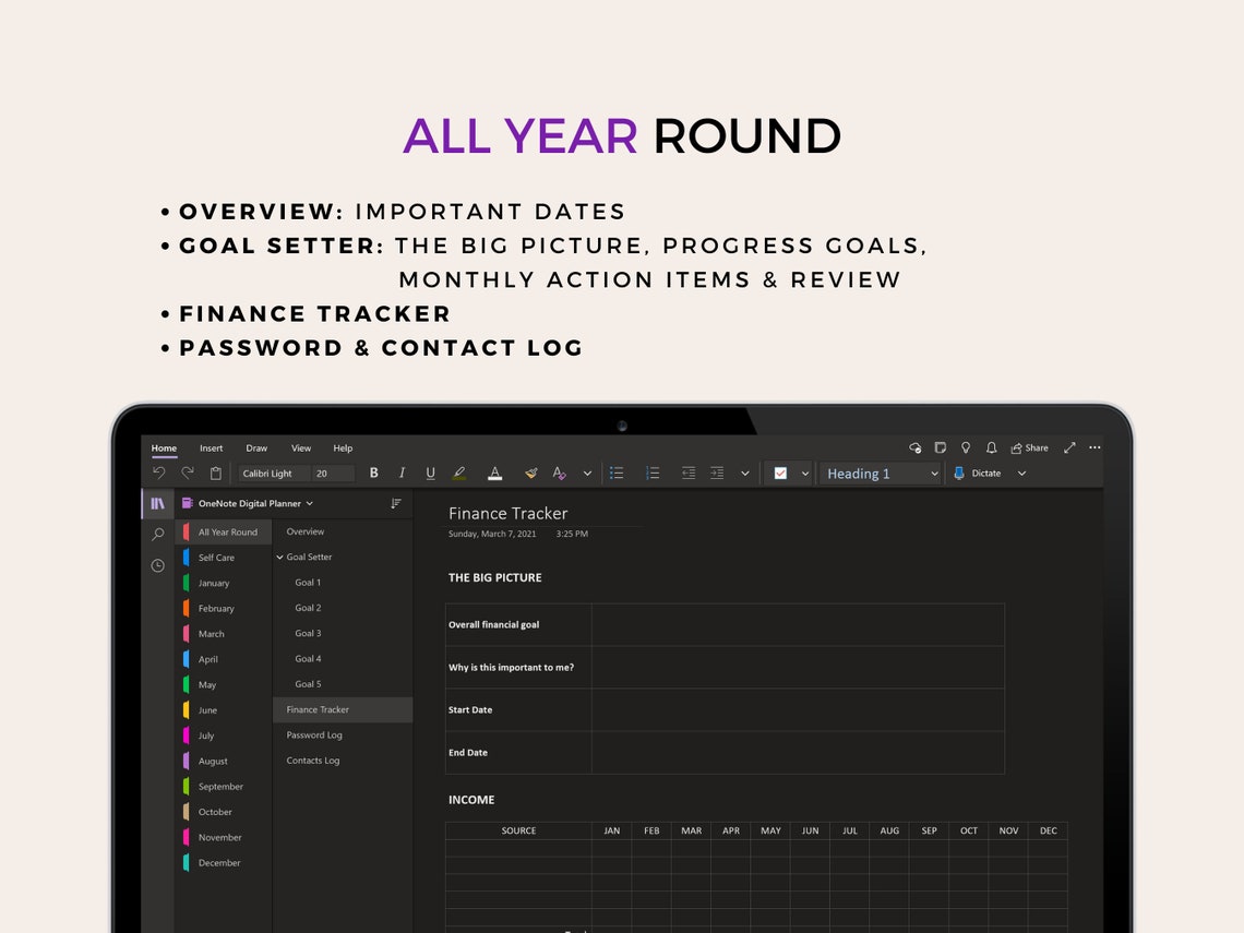 Dark Mode Onenote Planner Daily Planner Digital Onenote - Etsy UK