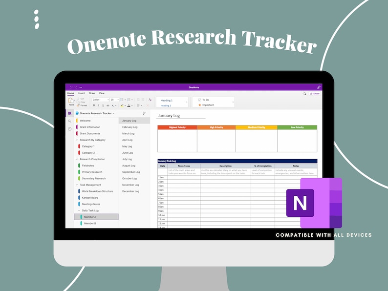 Onenote Research Tracker Template Optimized for Desktop, Onenote ...