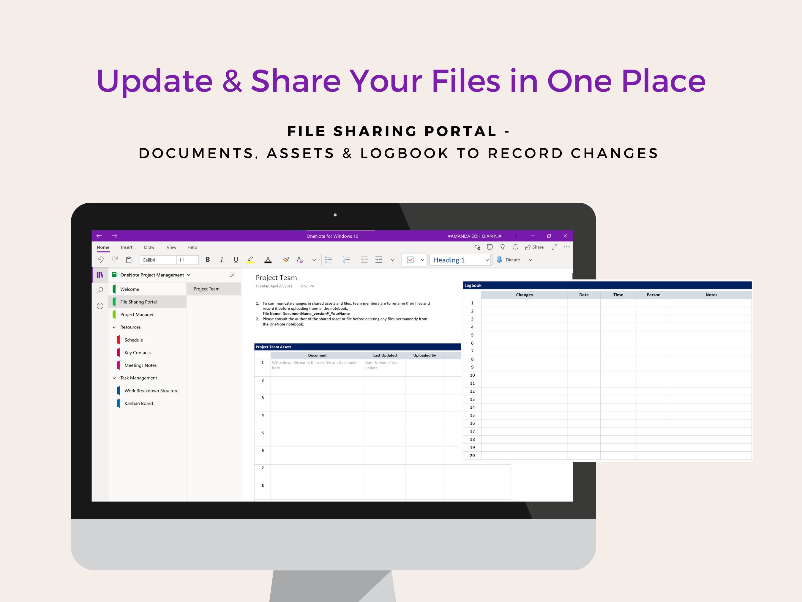 Onenote Project Management Template Optimized for Desktop, Onenote ...