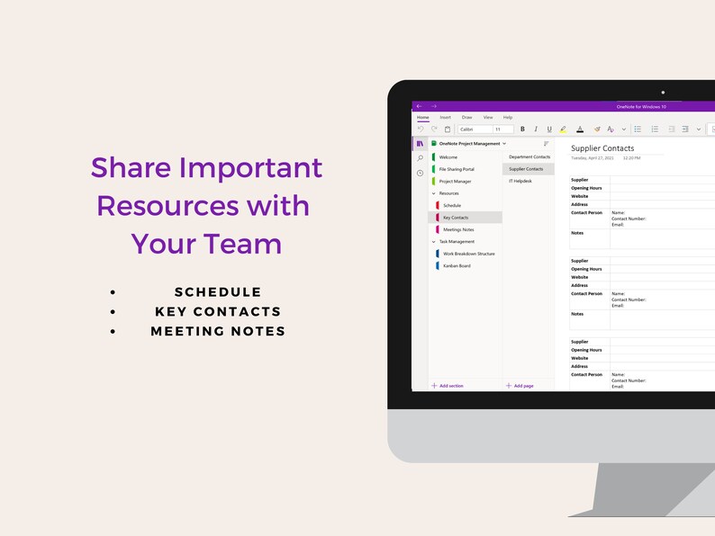 Onenote Project Management Template Optimized for Desktop, Onenote ...