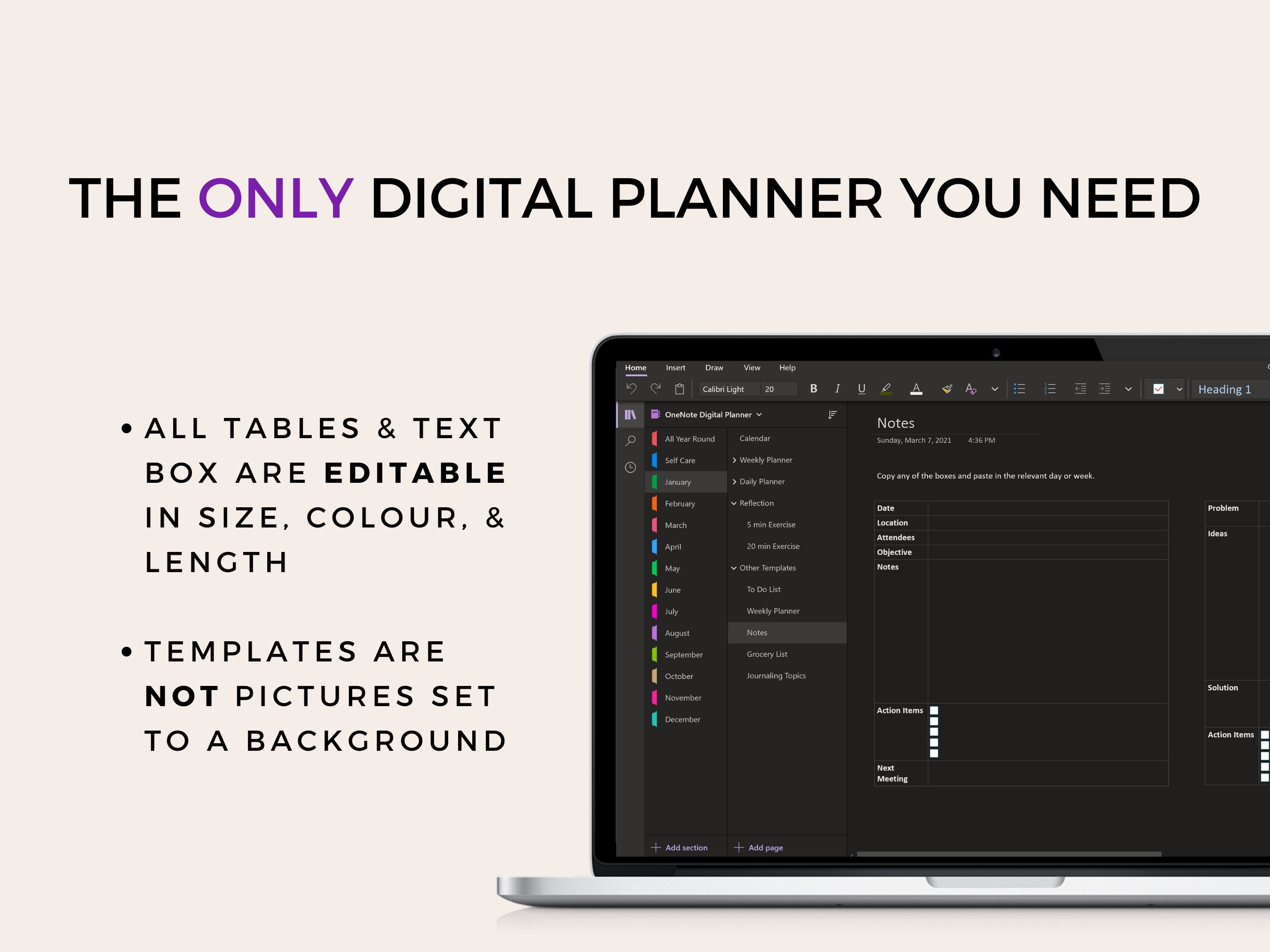 Dark Mode Onenote Planner Daily Planner Digital Onenote - Etsy UK