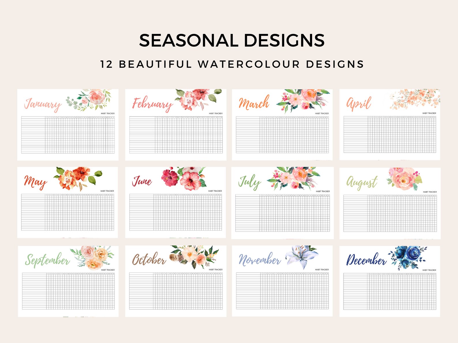 Watercolor Floral Habit Tracker Daily Tracker, Bullet Journal, Routine ...