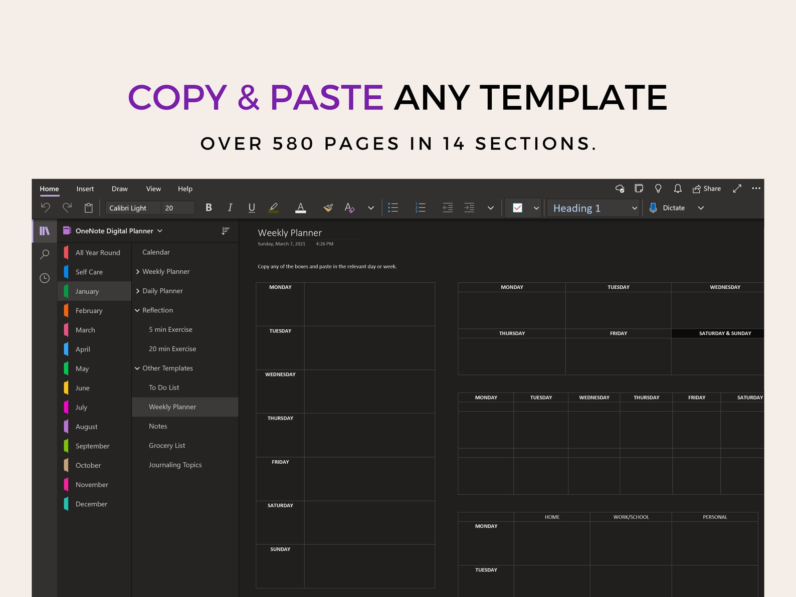 Dark Mode Onenote Planner Daily Planner Digital Onenote - Etsy UK